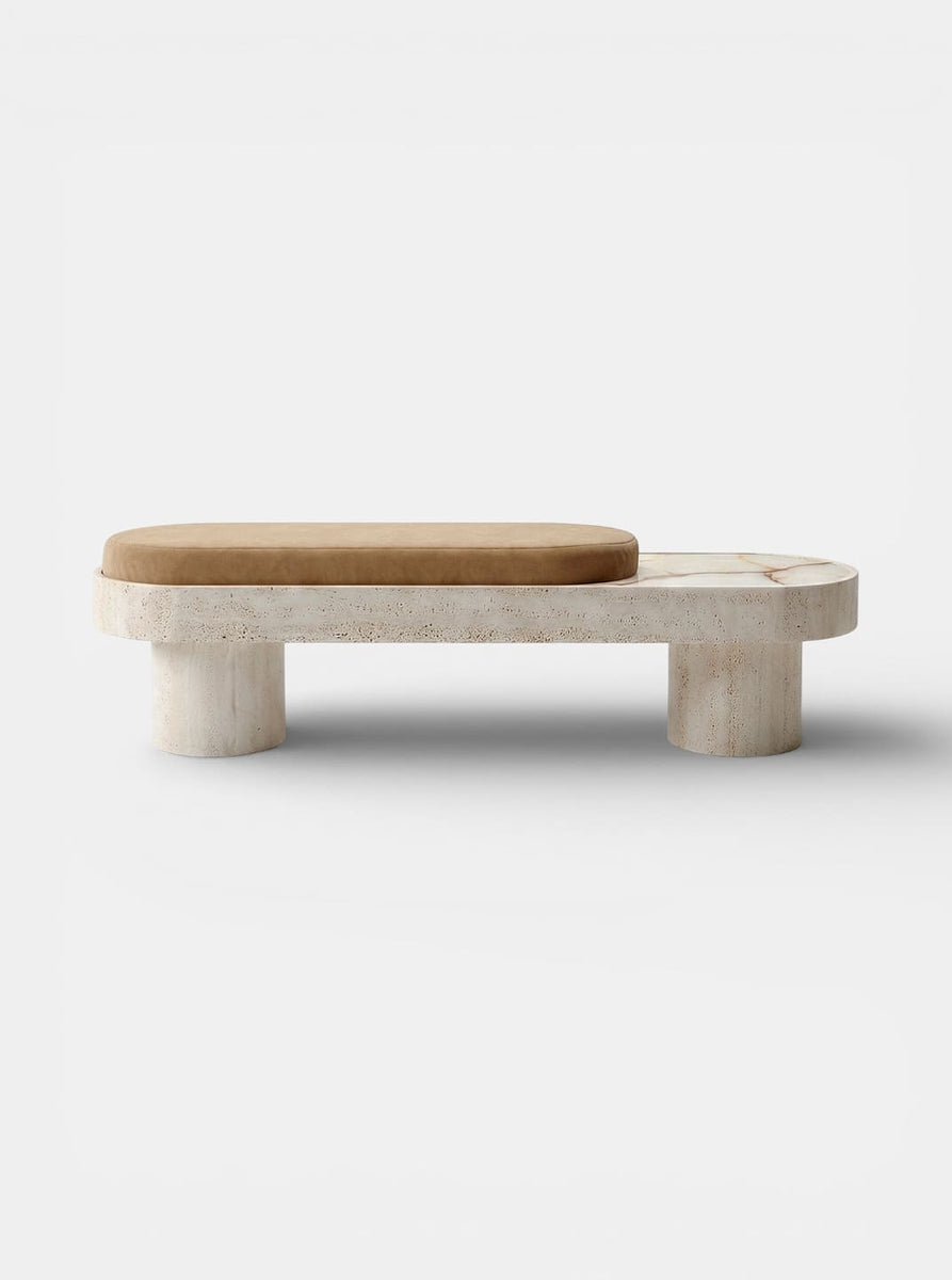 Noto Travertine & Shell Onyx Bench - Mohair Velvet Luxury Seating ...