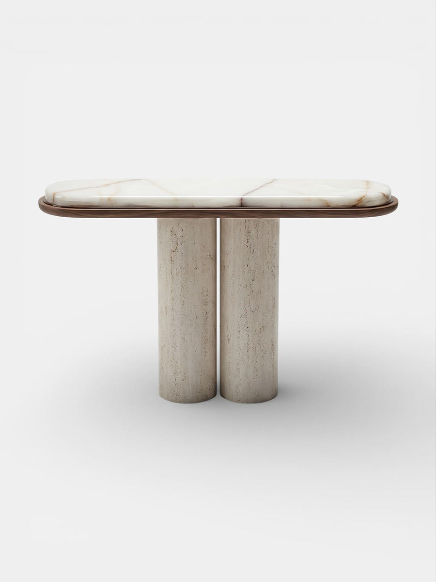 Ida Travertine & Onyx Console Table | Luxury Wood Base Design – GAIA'S ...